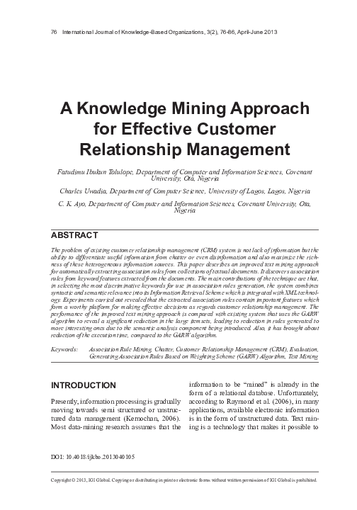 (PDF) A Knowledge Mining Approach for Effective Customer Relationship ...
