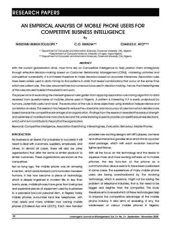 (PDF) An Empirical Analysis of Mobile Phone Users for Competitive ...