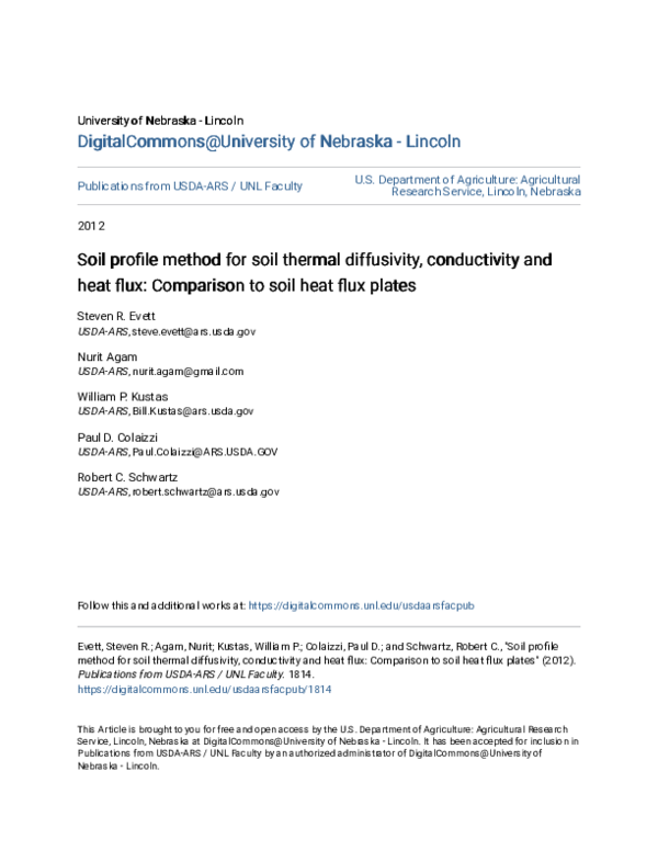 (PDF) Soil profile method for soil thermal diffusivity, conductivity ...