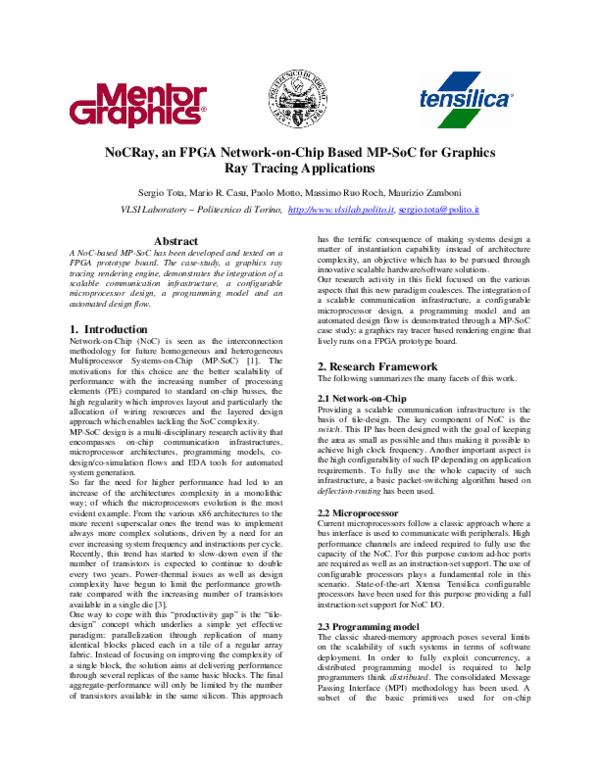 Pdf Nocray An Fpga Network On Chip Based Mp Soc For Graphics Ray Tracing Applications