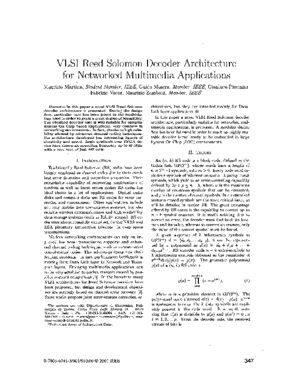 (PDF) VLSI Reed Solomon decoder architecture for networked multimedia applications