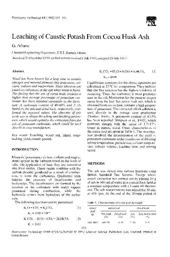 (PDF) Leaching of caustic potash from cocoa husk ash