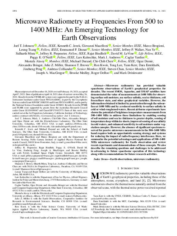 (PDF) Microwave Radiometry at Frequencies From 500 to 1400 MHz: An ...