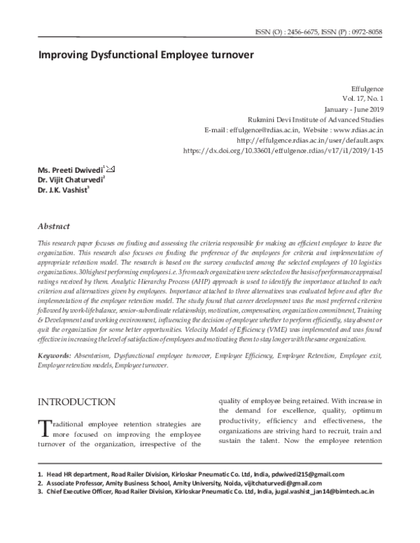 (PDF) Improving Dysfunctional Employee Turnover