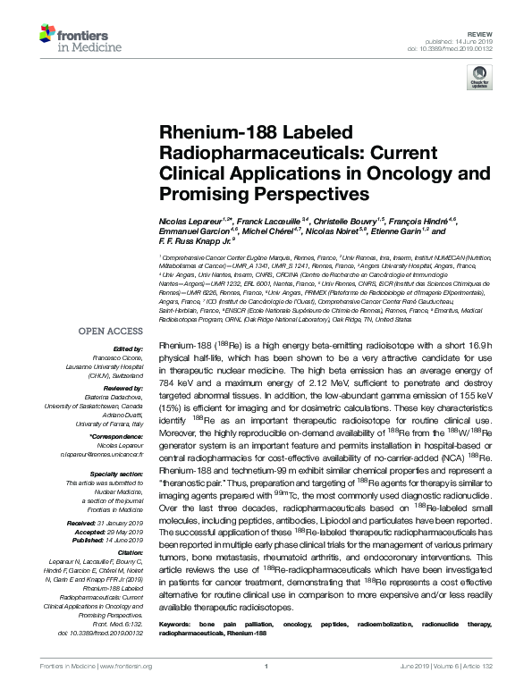 (PDF) Rhenium-188 Labeled Radiopharmaceuticals: Current Clinical ...