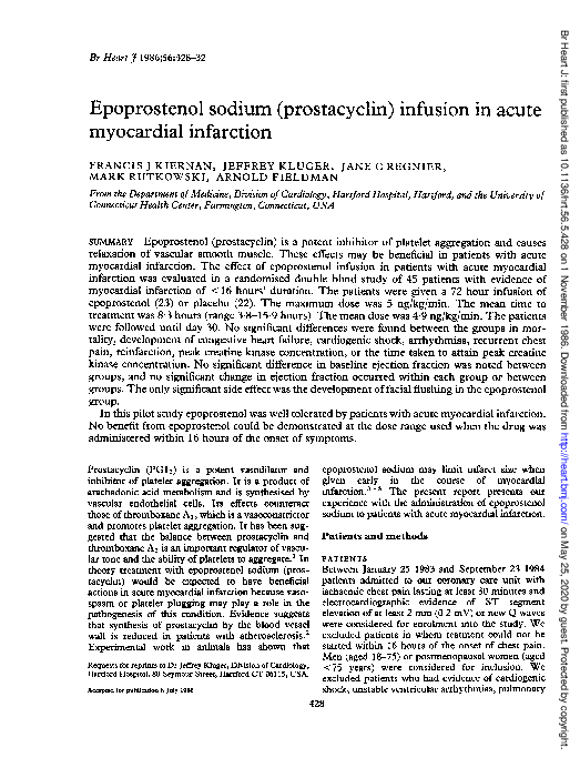 (PDF) Epoprostenol sodium (prostacyclin) infusion in acute myocardial ...