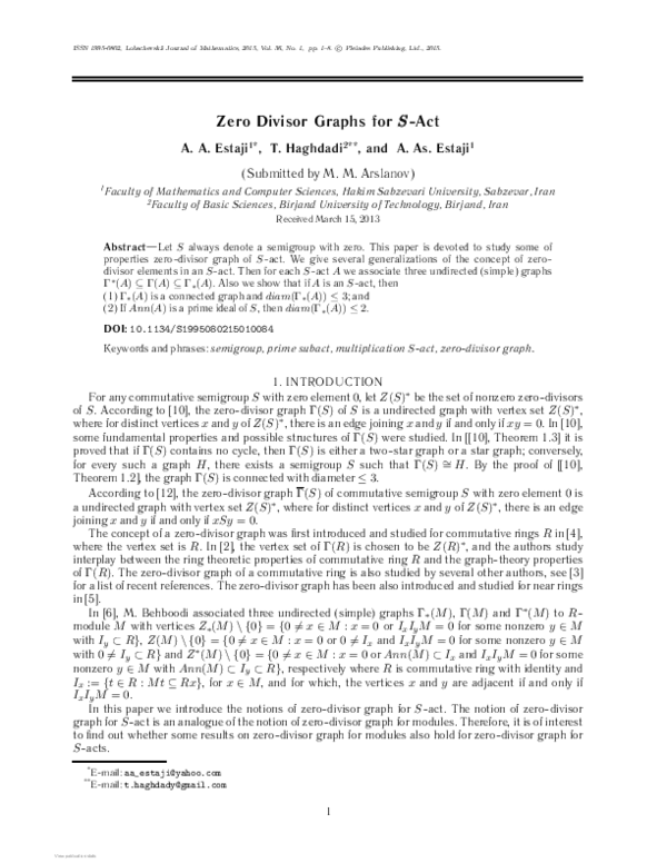 (PDF) Zero divisor graphs for S-act
