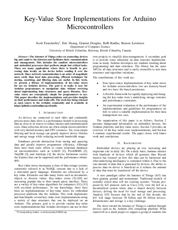 Pdf Key Value Store Implementations For Arduino Microcontrollers