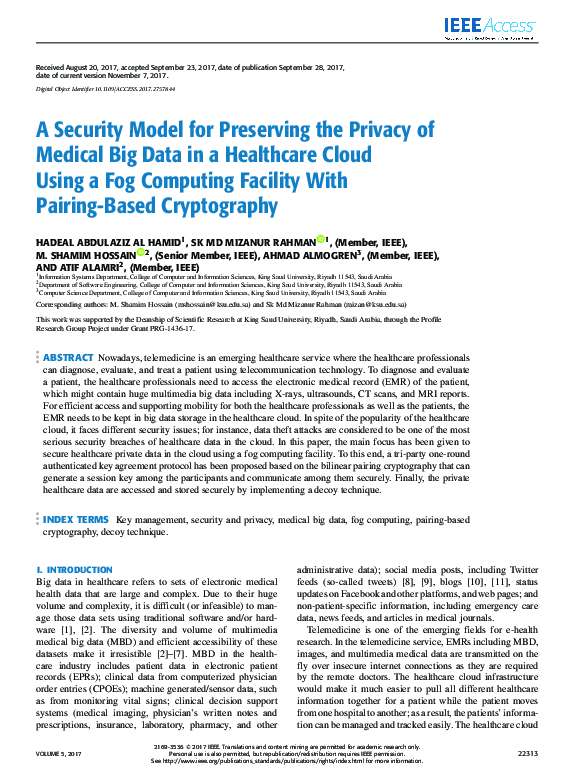 (PDF) A Security Model for Preserving the Privacy of Medical Big Data ...