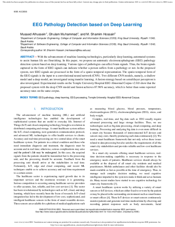 Pdf Eeg Pathology Detection Based On Deep Learning
