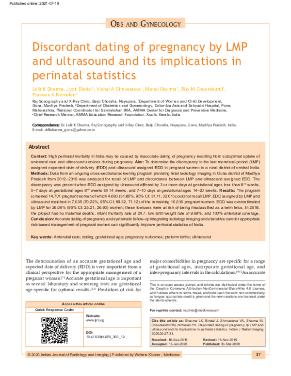 (PDF) Discordant dating of pregnancy by LMP and ultrasound and its ...