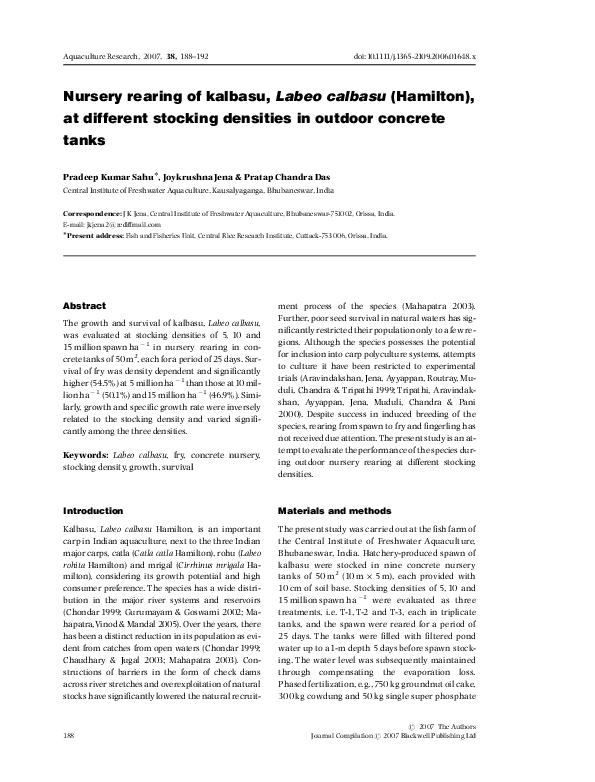 (PDF) Nursery rearing of kalbasu, Labeo calbasu (Hamilton), at ...
