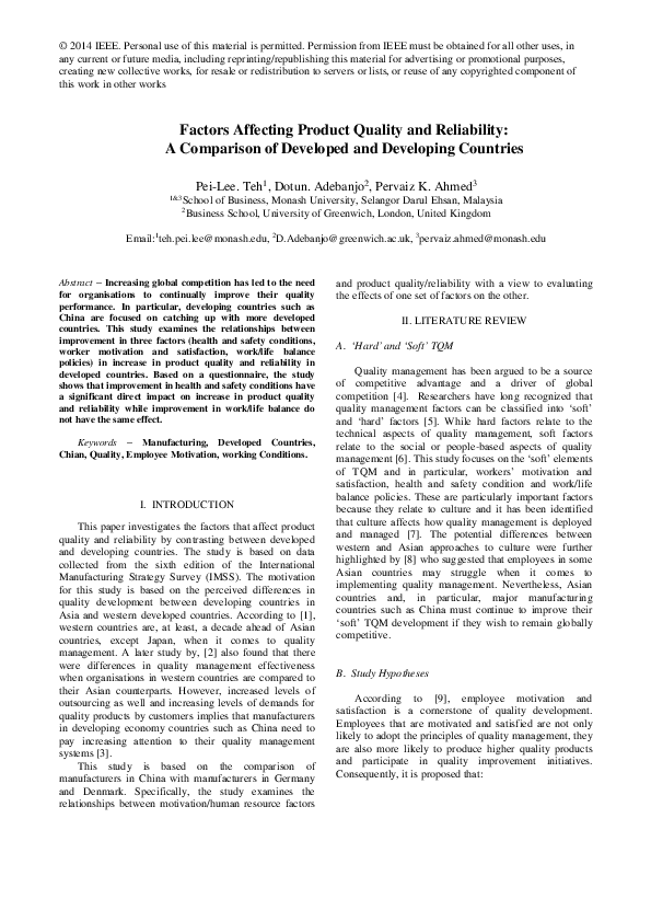 (PDF) Factors affecting product quality and reliability: A comparison ...