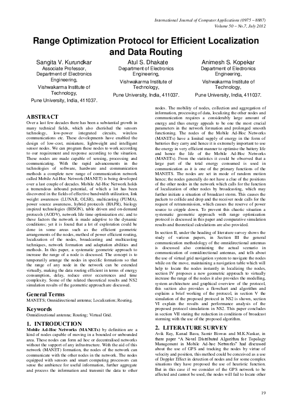(PDF) Range Optimization Protocol for Efficient Localization and Data Routing