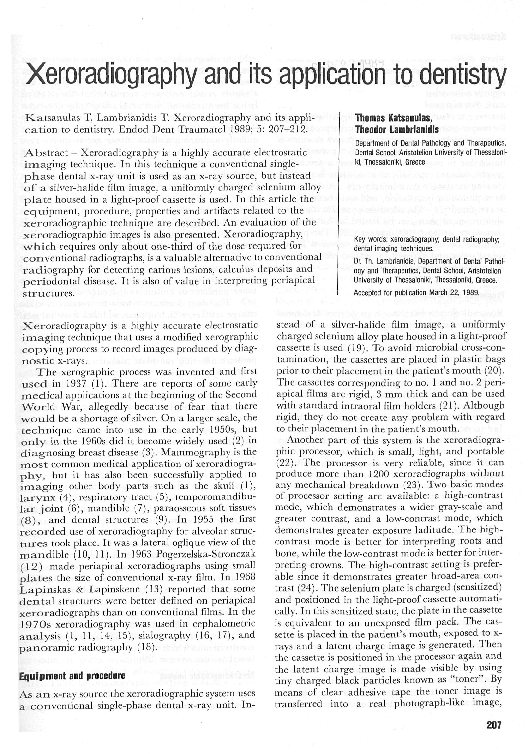 (PDF) Xeroradiography and its application to dentistry