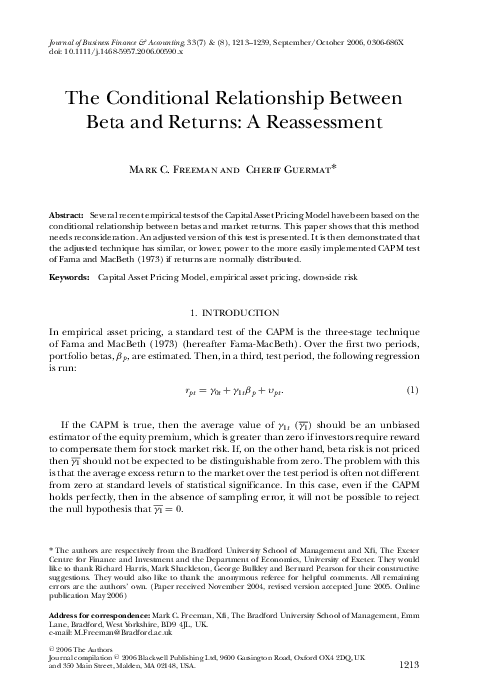 (PDF) The Conditional Relationship Between Beta and Returns: A ...