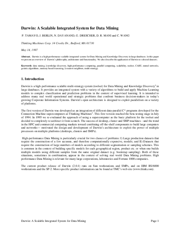 (PDF) Darwin: A Scalable Integrated System for Data Mining