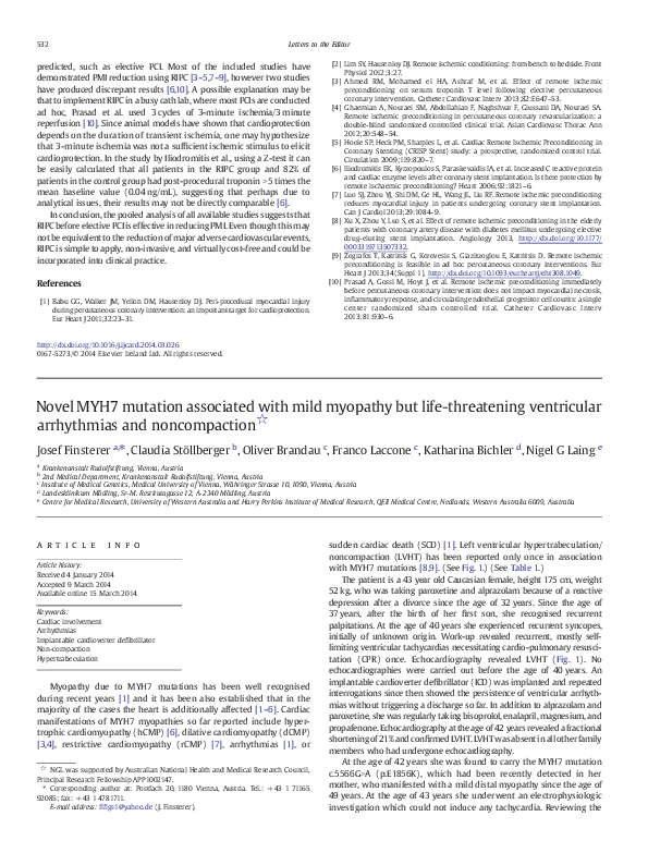 (PDF) Novel MYH7 mutation associated with mild myopathy but life ...