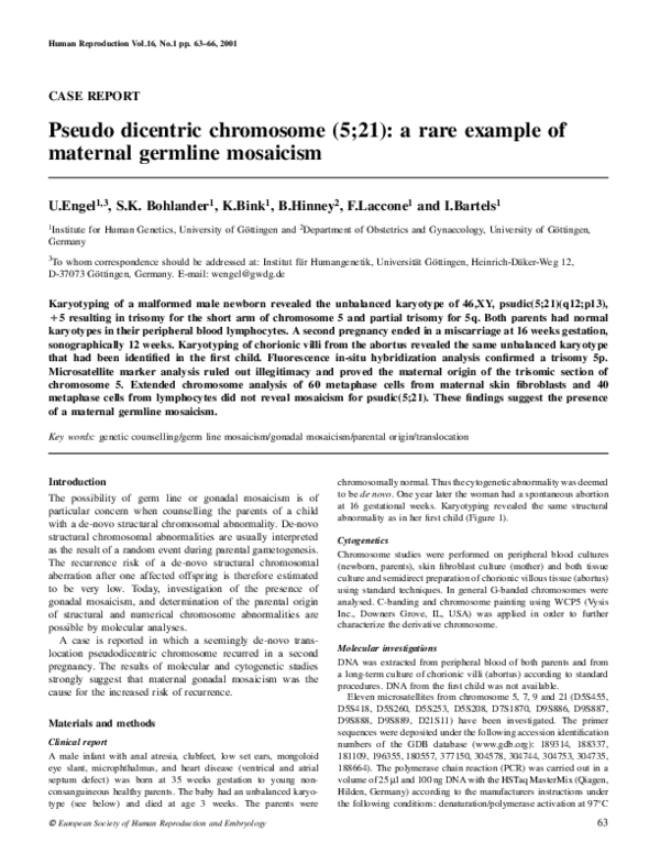 (PDF) Pseudo dicentric chromosome (5;21): a rare example of maternal ...