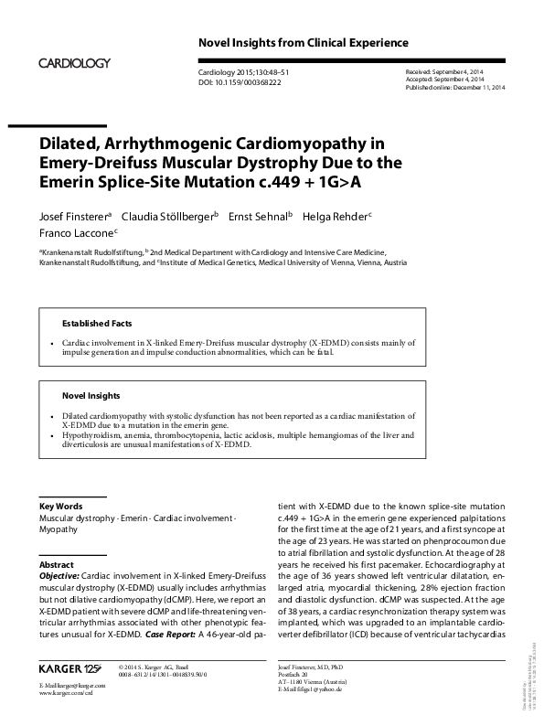 (PDF) Dilated, arrhythmogenic cardiomyopathy in emery-dreifuss muscular ...