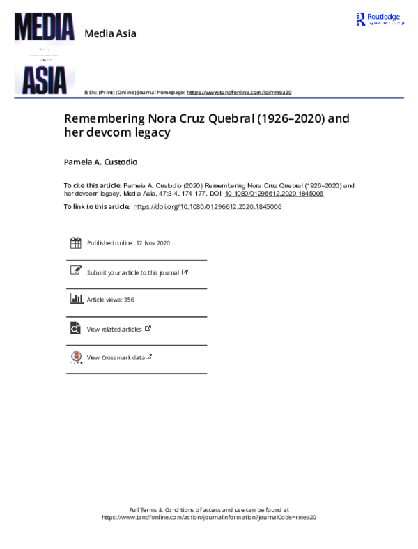 (PDF) Remembering Nora Cruz Quebral (1926–2020) and her devcom legacy ...