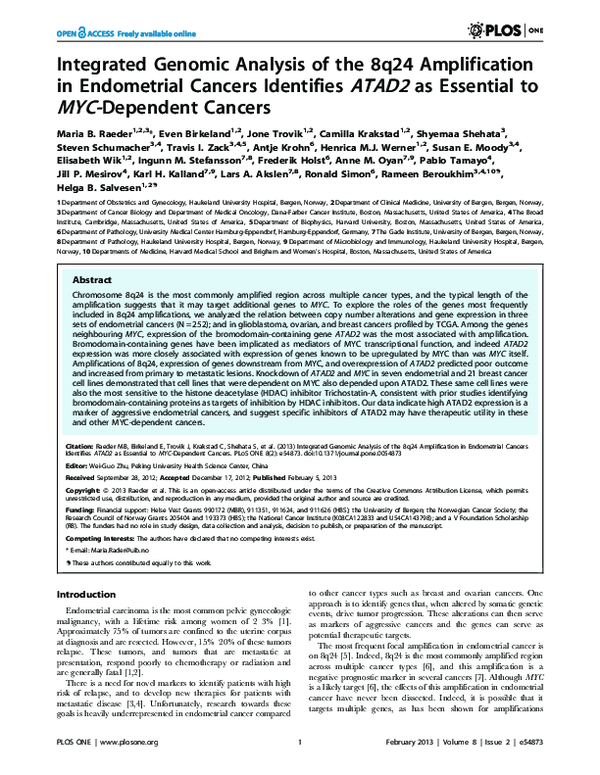 (PDF) Integrated Genomic Analysis of the 8q24 Amplification in ... (PDF) Integrated Genomic Analysis of the 8q24 Amplification in ...