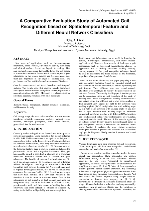 (PDF) A Comparative Evaluation Study of Automated Gait Recognition ...