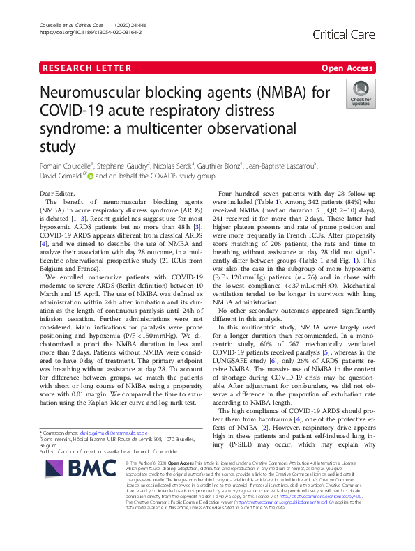 (PDF) Neuromuscular blocking agents (NMBA) for COVID-19 acute ...