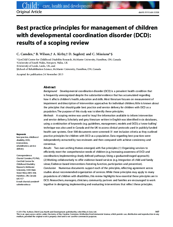 (PDF) Best practice principles for management of children with developmental coordination ...