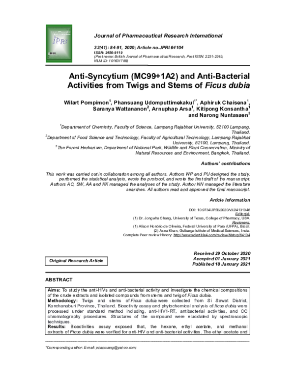 (PDF) Anti-Syncytium (MC99+1A2) and Anti-Bacterial Activities from ...