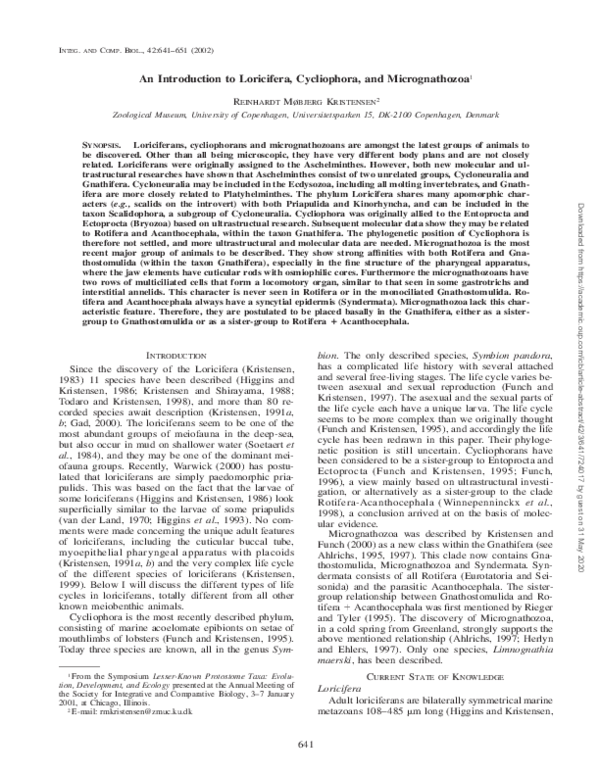 (PDF) An Introduction to Loricifera, Cycliophora, and Micrognathozoa