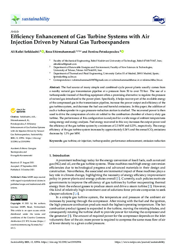 Pdf Efficiency Enhancement Of Gas Turbine Systems With Air Injection Driven By Natural Gas