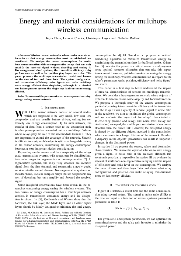 (PDF) Energy and material considerations for multihops wireless ...