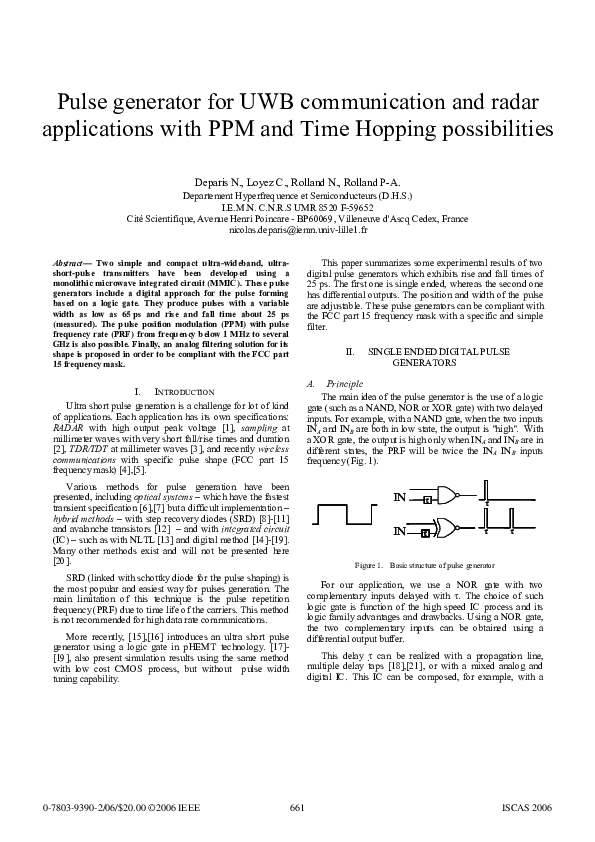 (PDF) Pulse generator for UWB communication and radar applications with ...