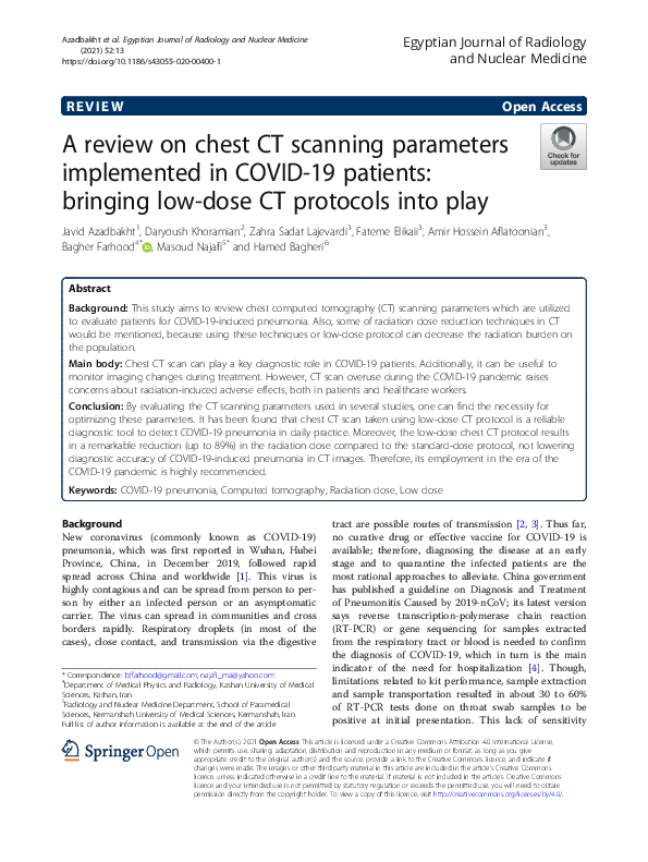 (PDF) A review on chest CT scanning parameters implemented in COVID-19 ...