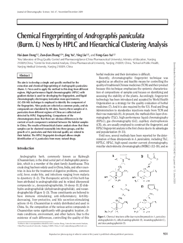 (PDF) Chemical Fingerprinting of Andrographis Paniculata for Quality Control studies using HPLC ...