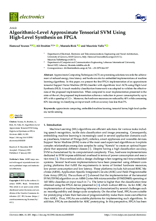 (PDF) Algorithmic-Level Approximate Tensorial SVM Using High-Level Synthesis on FPGA