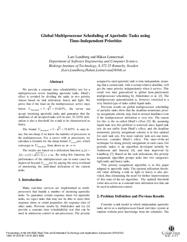 Pdf Global Multiprocessor Scheduling Of Aperiodic Tasks Using Time
