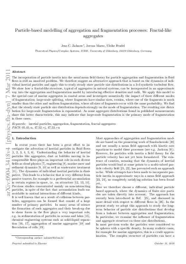 Pdf Particle Based Modeling Of Aggregation And Fragmentation Processes Fractal Like Aggregates