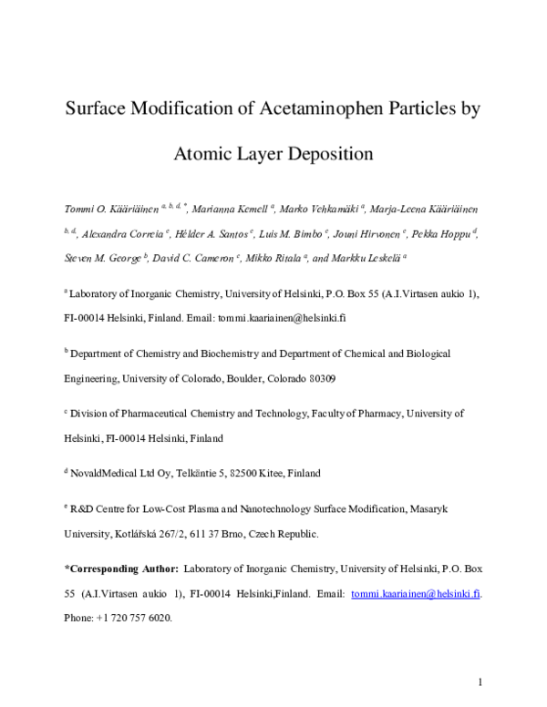 (PDF) Surface modification of acetaminophen particles by atomic layer deposition