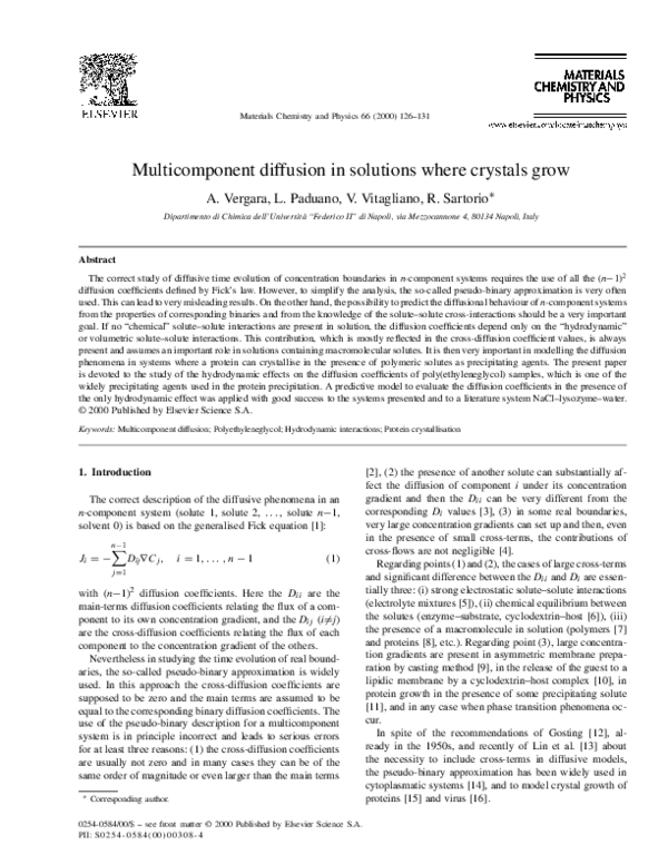 (PDF) Multicomponent diffusion in solutions where crystals grow | Luigi Paduano - Academia.edu