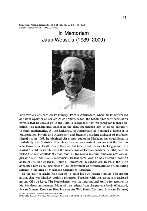 (PDF) In Memoriam Jaap Wessels (1939-2009)