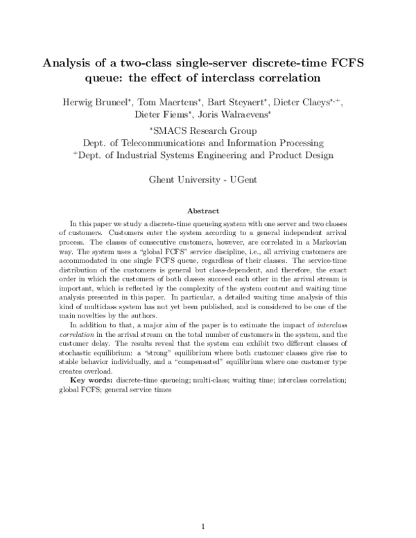 Pdf Analysis Of A Two Class Single Server Discrete Time Fcfs Queue The Effect Of Interclass