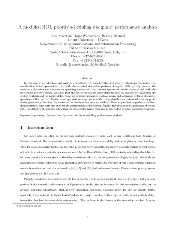 (PDF) A modified HOL priority scheduling discipline: Performance analysis