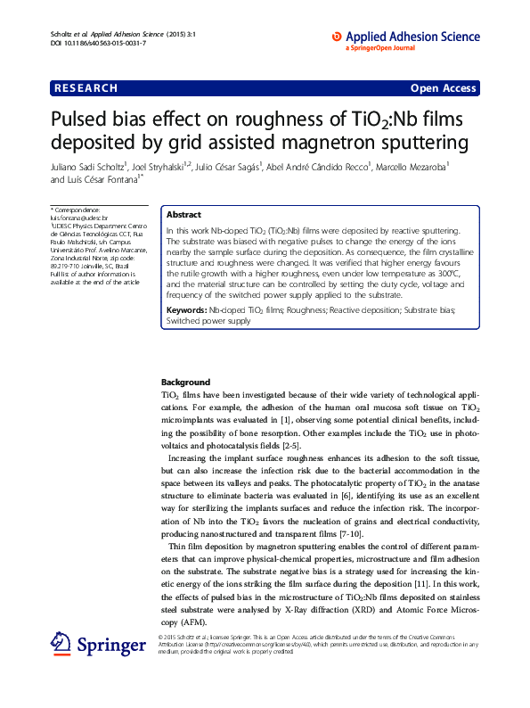 (PDF) Pulsed bias effect on roughness of TiO2:Nb films deposited by ...