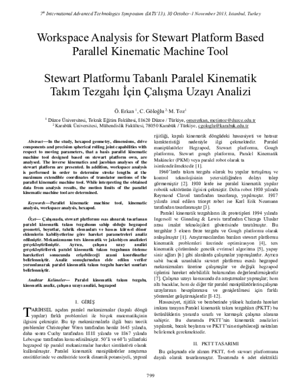(PDF) Workspace Analysis for Stewart Platform Based Parallel Kinematic Machine Tool | Metin Toz ...