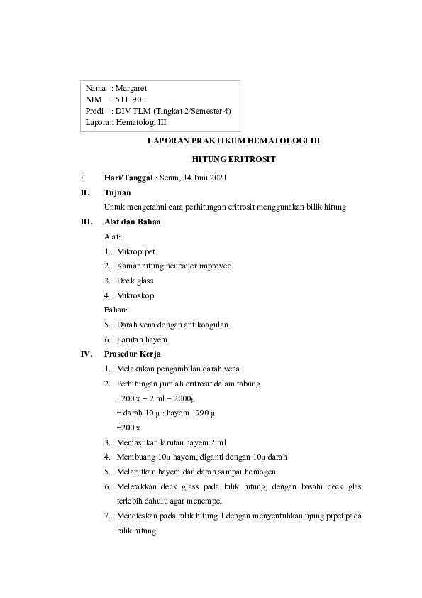 Doc Laporan Hematologi Iii Hitung Eritrosit
