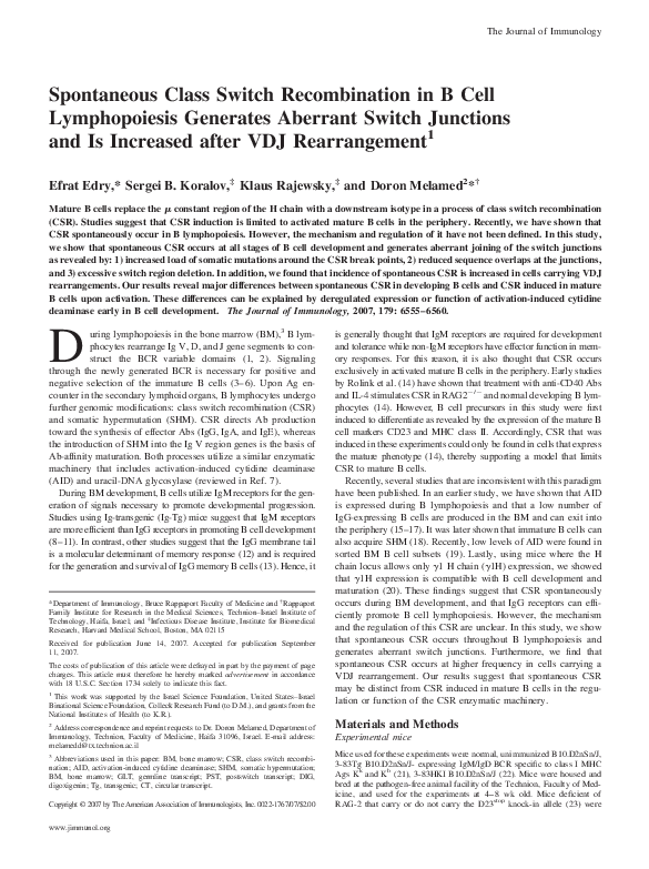 (PDF) Spontaneous Class Switch Recombination in B Cell Lymphopoiesis ...