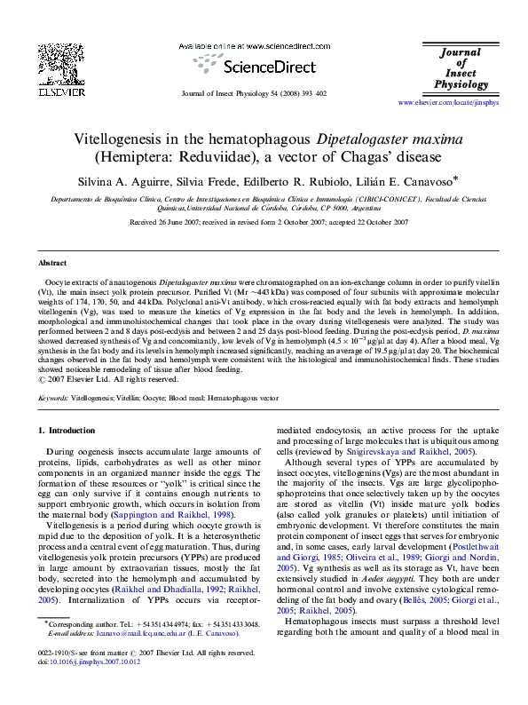 (PDF) Vitellogenesis in Dipetalogaster maxima