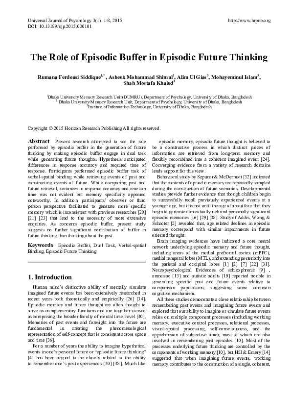 (PDF) The Role of Episodic Buffer in Episodic Future Thinking
